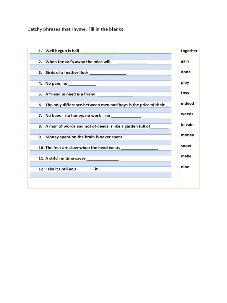 Catchy Phrases That Rhyme | PDF