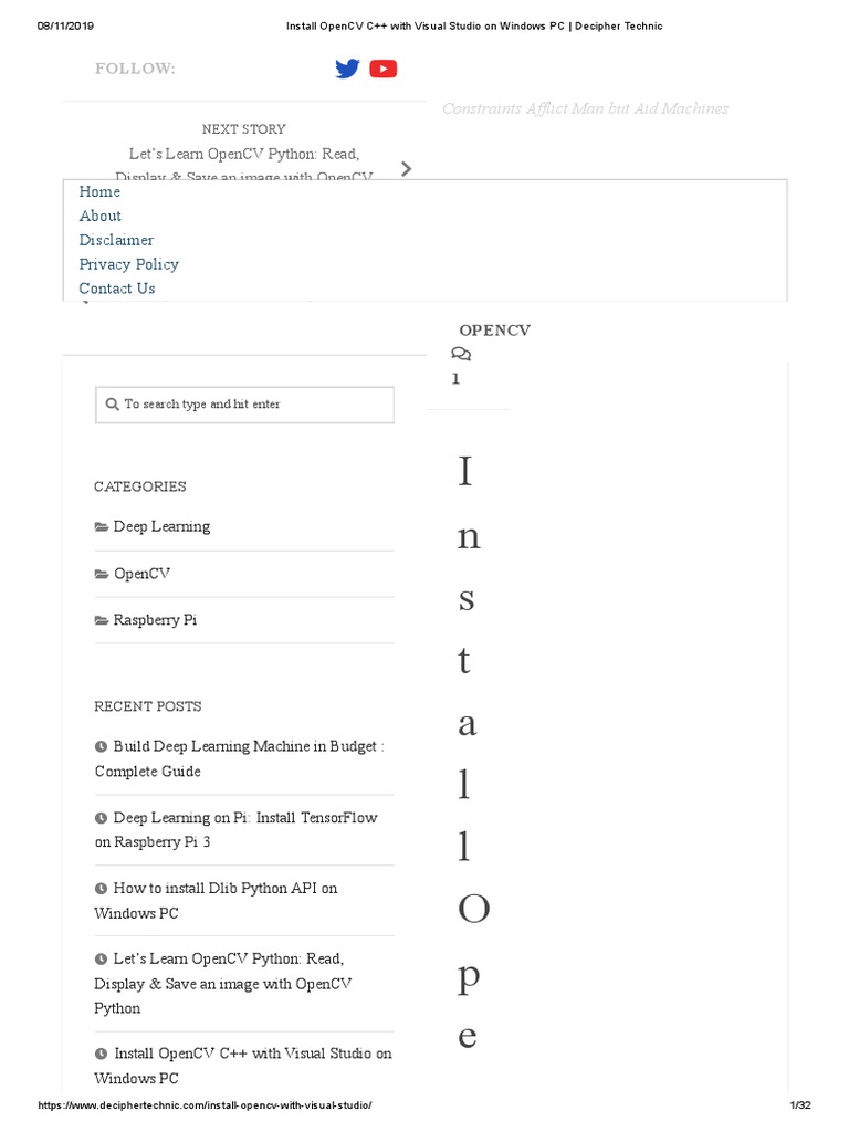 Install OpenCV C++ With Visual Studio On Windows PC - Decipher Technic PDF | PDF | Python ...