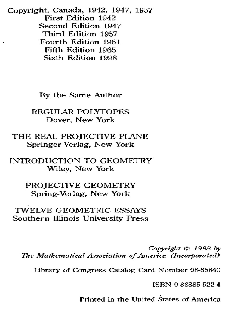 Non-Euclidean Geometry - Coxeter PDF | PDF