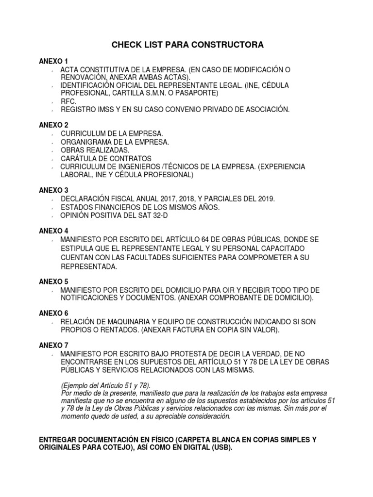 Check List para Constructora | PDF
