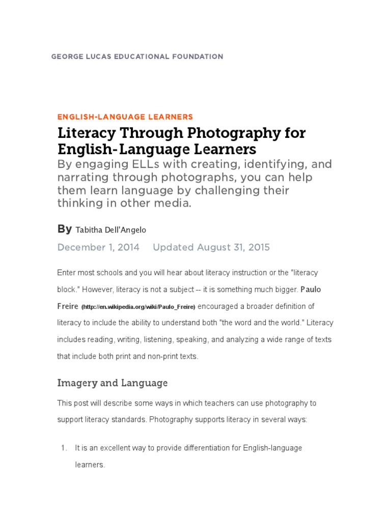 Literacy Through Photography For English-Language Learners - Edutopia ...