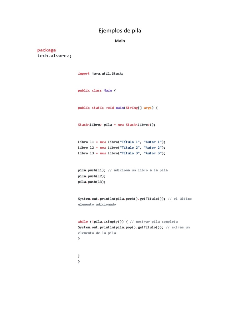 Ejemplos de Pilas Java | PDF