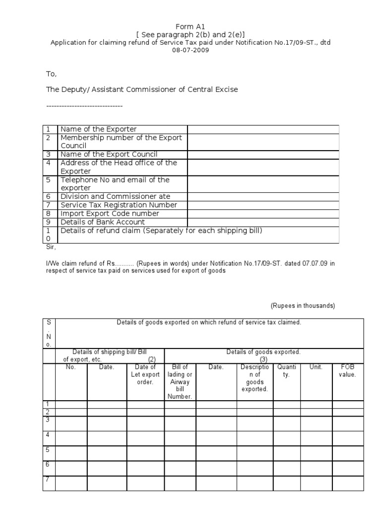 Service Tax - Form A1 | PDF | Invoice | Taxation