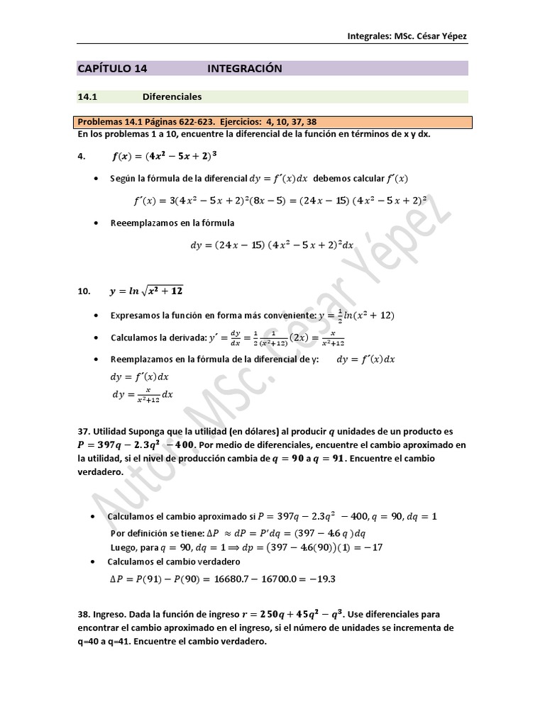 Ejercicios Resueltos-Capítulo 14 Integración PDF | PDF | Integral ...