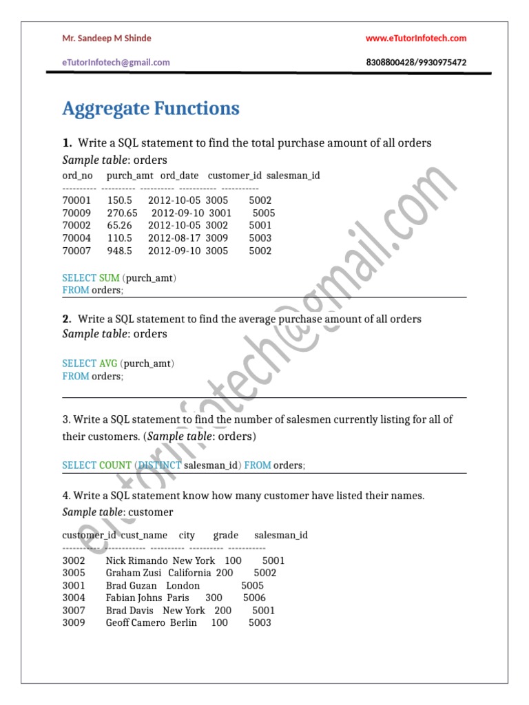SQL Aggregate Functions | PDF | Computer Data | Information Retrieval