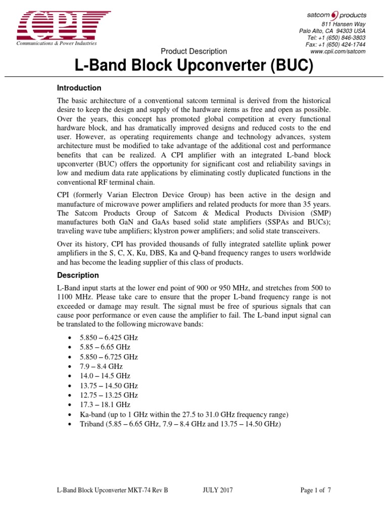L-Band Block Upconverter (BUC) | PDF | Amplifier | Microwave
