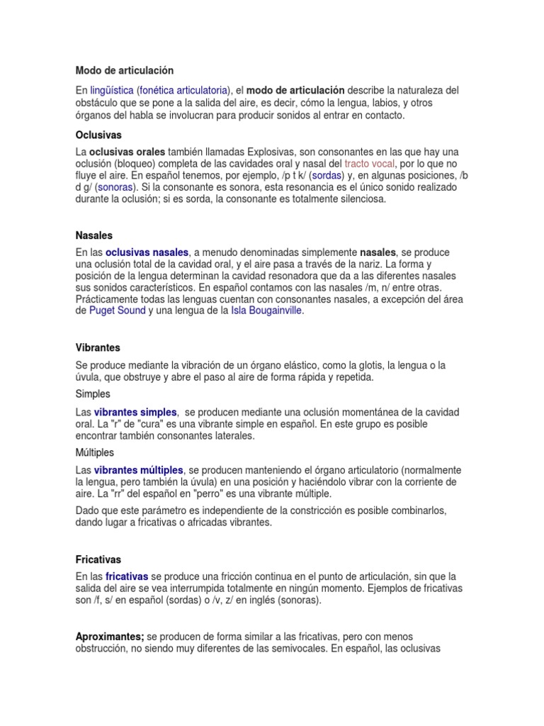 Modo de Articulación | PDF | Fonética | Voz humana
