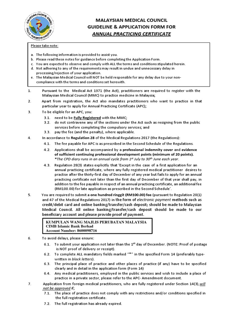 Annual Practicing Certificate Guide Forms v2 LATEST 2 | PDF | Payments ...