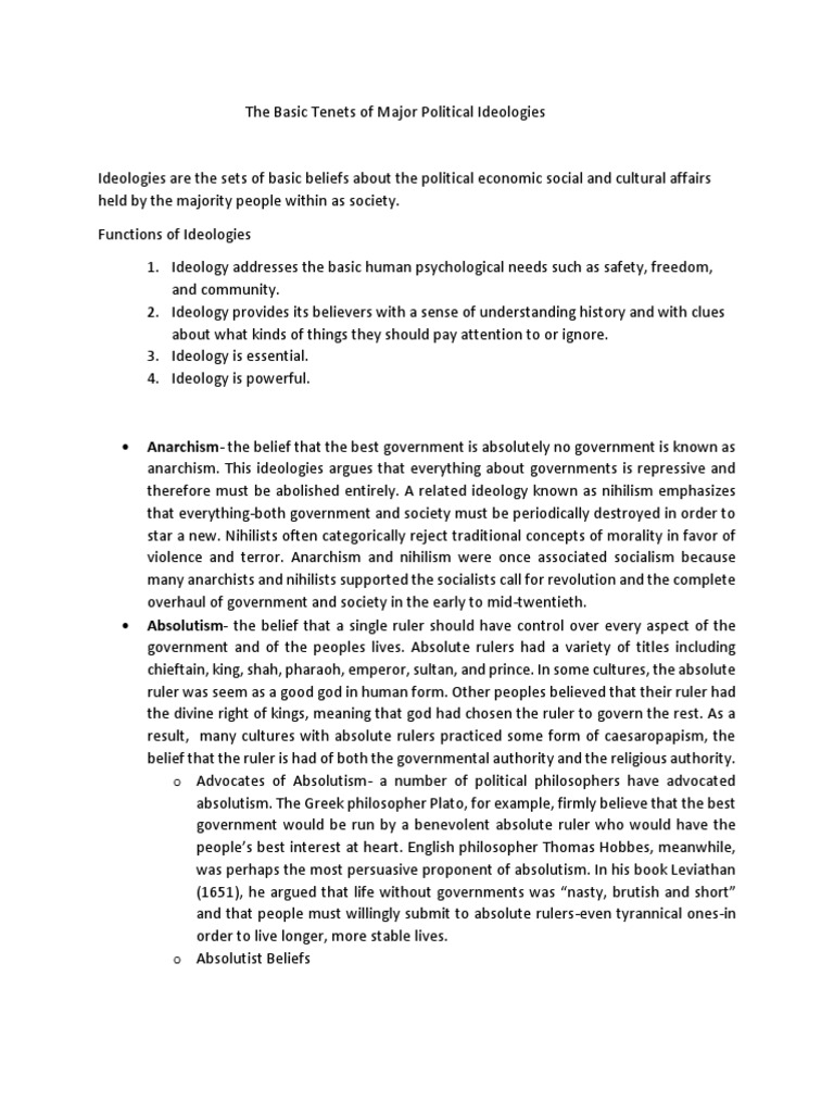 The Basic Tenets of Major Political Ideologies | PDF | Conservatism ...