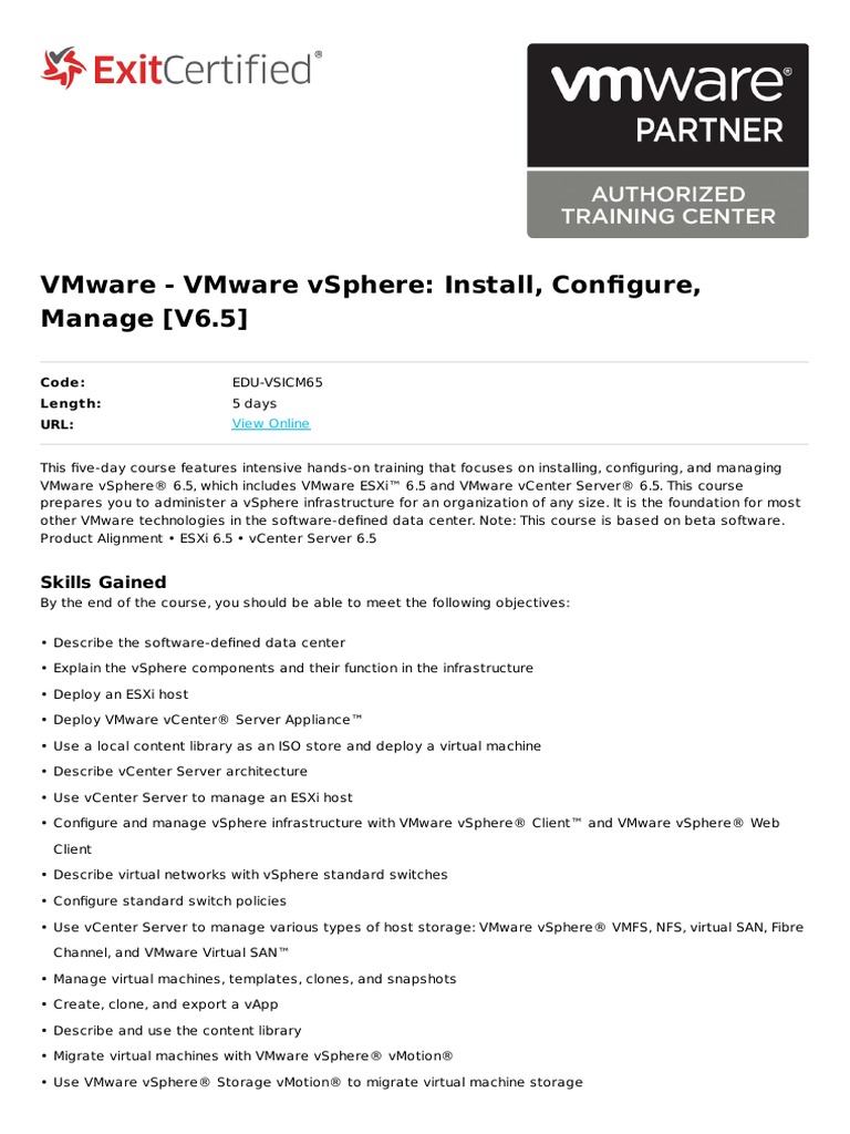 VMware - VMware Vsphere: Install, Configure, Manage (V6.5) | PDF | V Mware | Virtual Machine