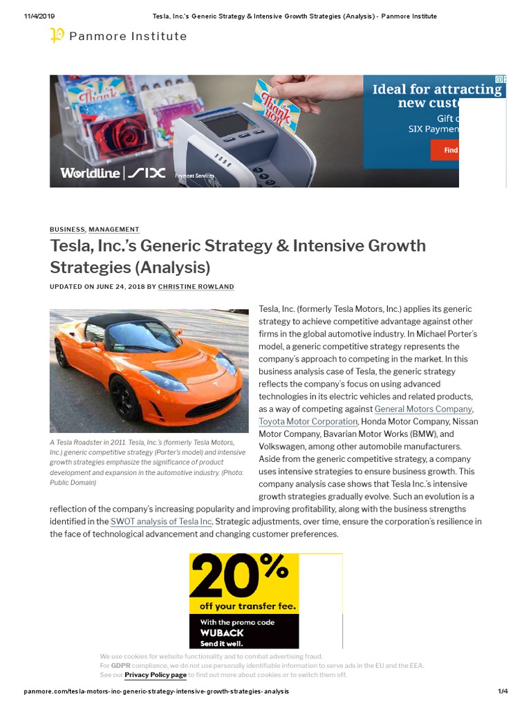 Tesla, Inc.'s Generic Strategy & Intensive Growth Strategies (Analysis ...