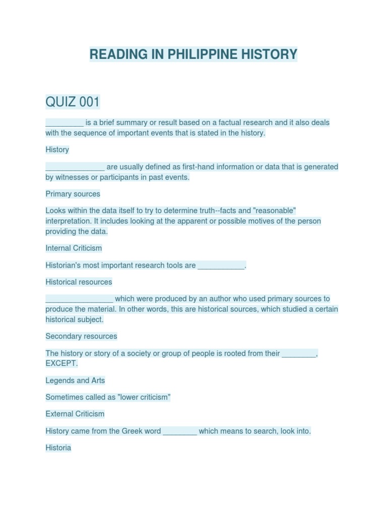 Reading in Philippine History Prelim | PDF | Corazon Aquino | Primary Sources