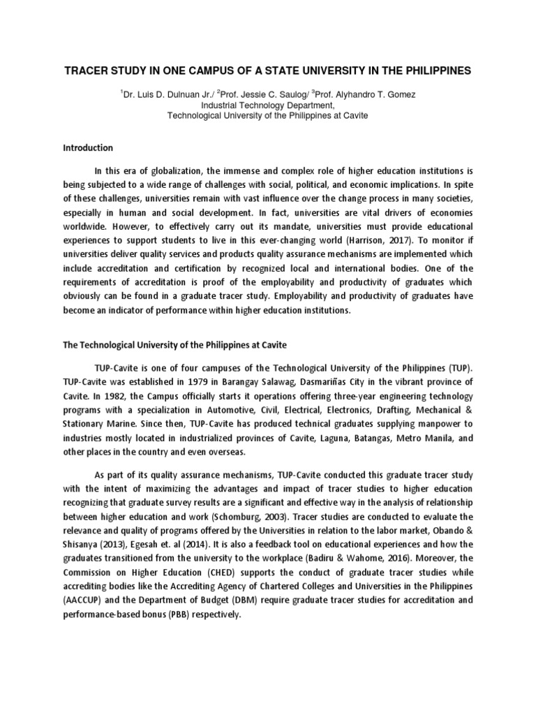 Tracer Study in One Campus of A State University in The Philippines ...