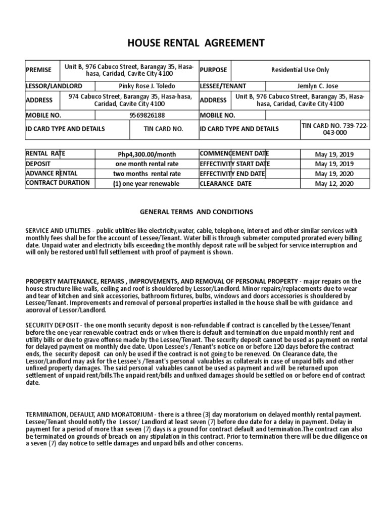 House Rental Agreement-Draft | PDF | Landlord | Lease
