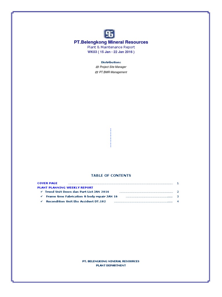 Weekly Maintenance Report Summary | PDF | Automotive Industry ...