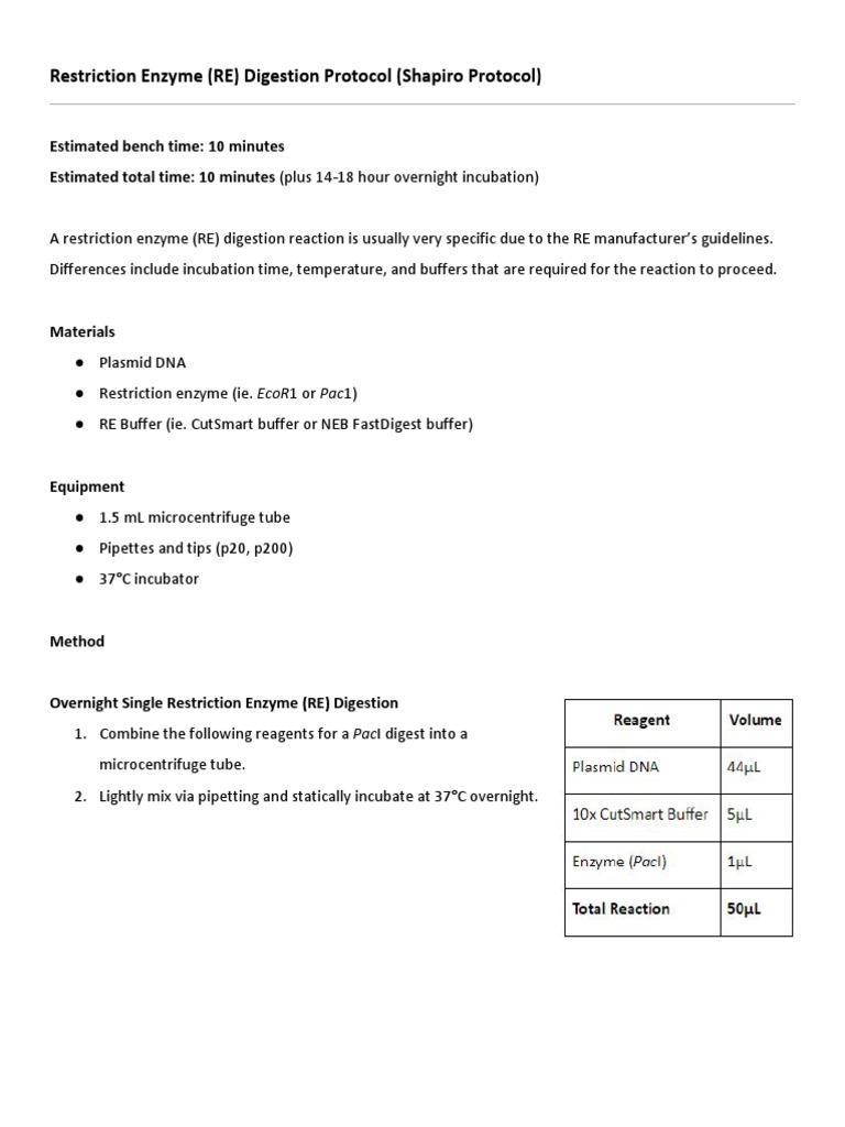 Restriction Enzyme Digestion Protocol | PDF