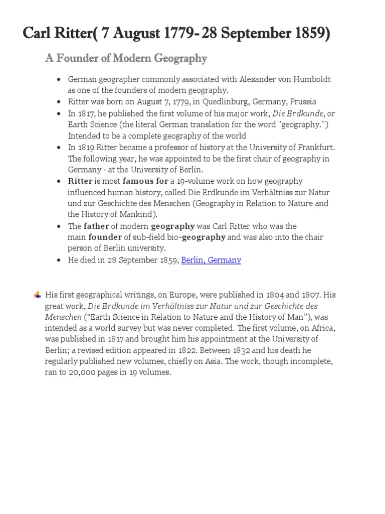 Carl Ritter (7 August 1779-28 September 1859) : A Founder of Modern ...