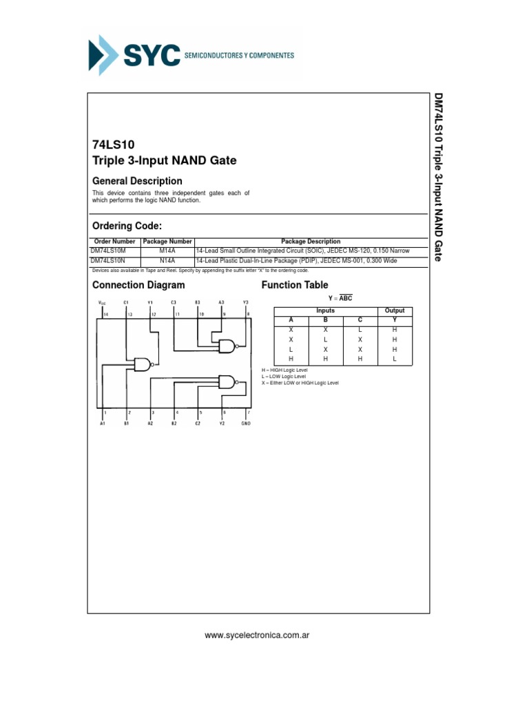 74LS10 Triple 3-Input NAND Gate: General Description | PDF | Logic Gate ...