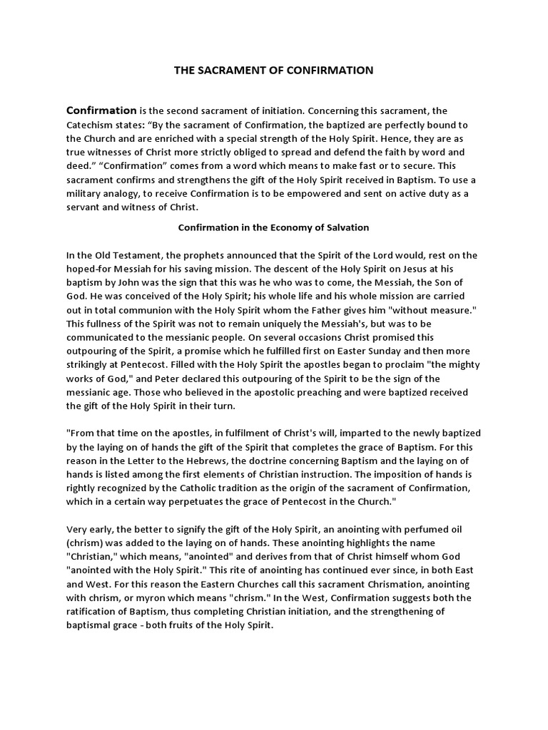 The Sacrament of Confirmation | PDF | Confirmation | Anointing