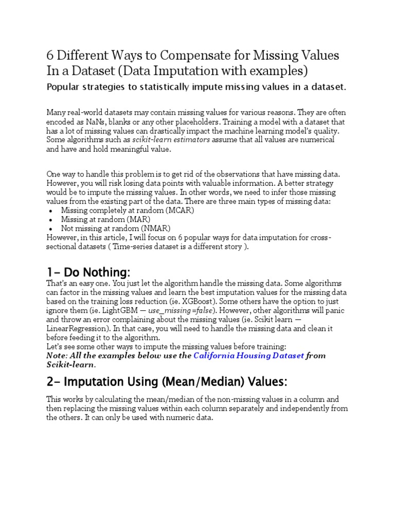 6 Different Ways To Compensate For Missing Values in A Dataset | PDF ...