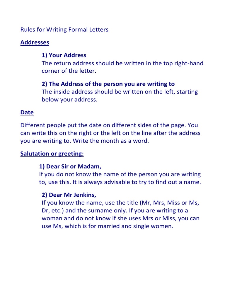 Rules For Writing Formal Letters | PDF