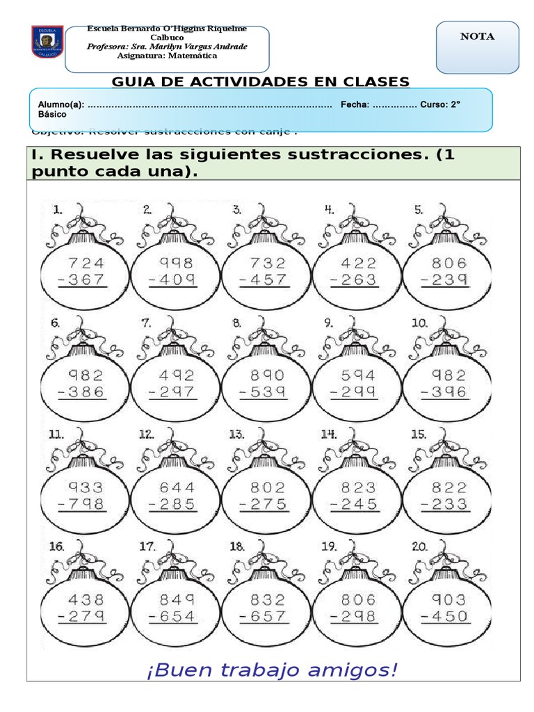 Guia de Restas y Sumas Tres Digitos | PDF