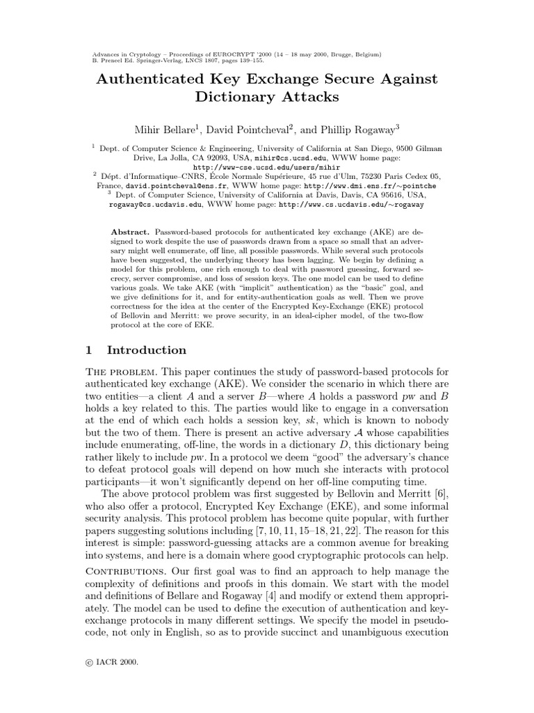 Authenticated Key Exchange Secure Against Dictionary Attacks | PDF | Cryptography | Password