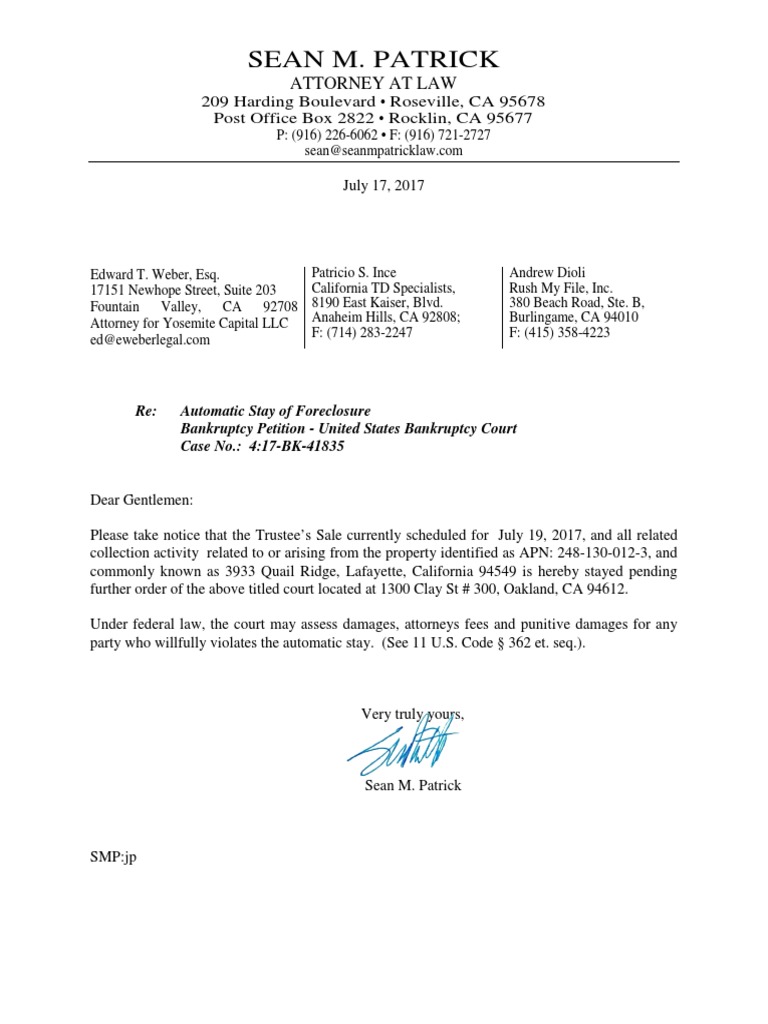 Automatic Stay Notice for Foreclosure | PDF | Law