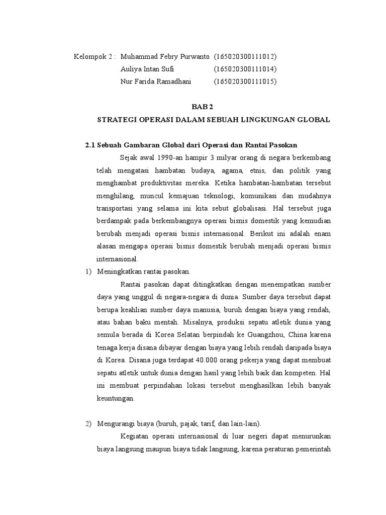 Strategi Operasi Dalam Sebuah Lingkungan Global | PDF