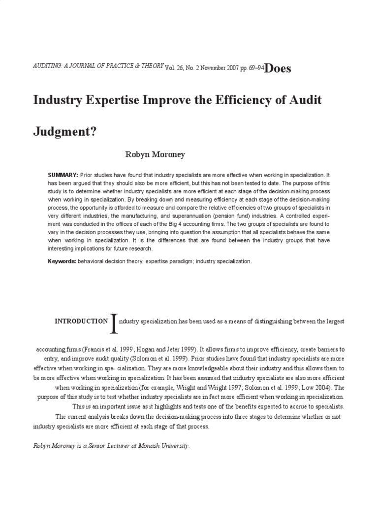 Does Industry Expertise Improve The Efficiency of Audit Judgment? | PDF ...