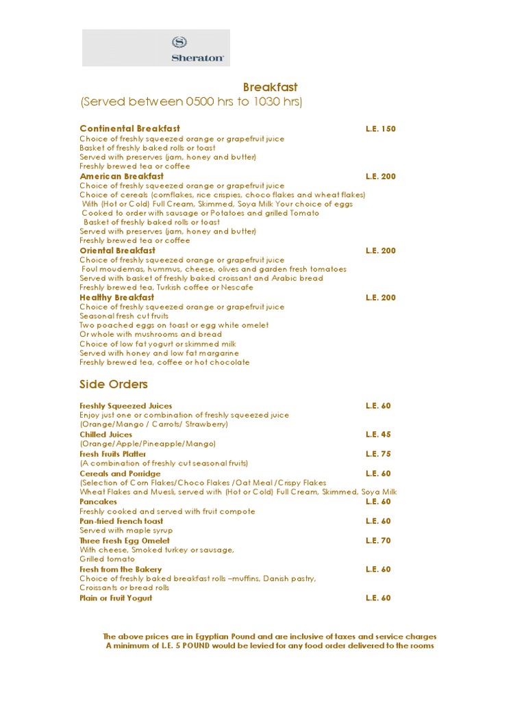 Room Service Menu.2018 | PDF | Cuisine | Foods