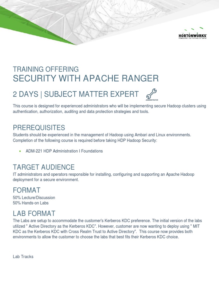 Security With Apache Ranger: 2 Days - Subject Matter Expert | Download ...