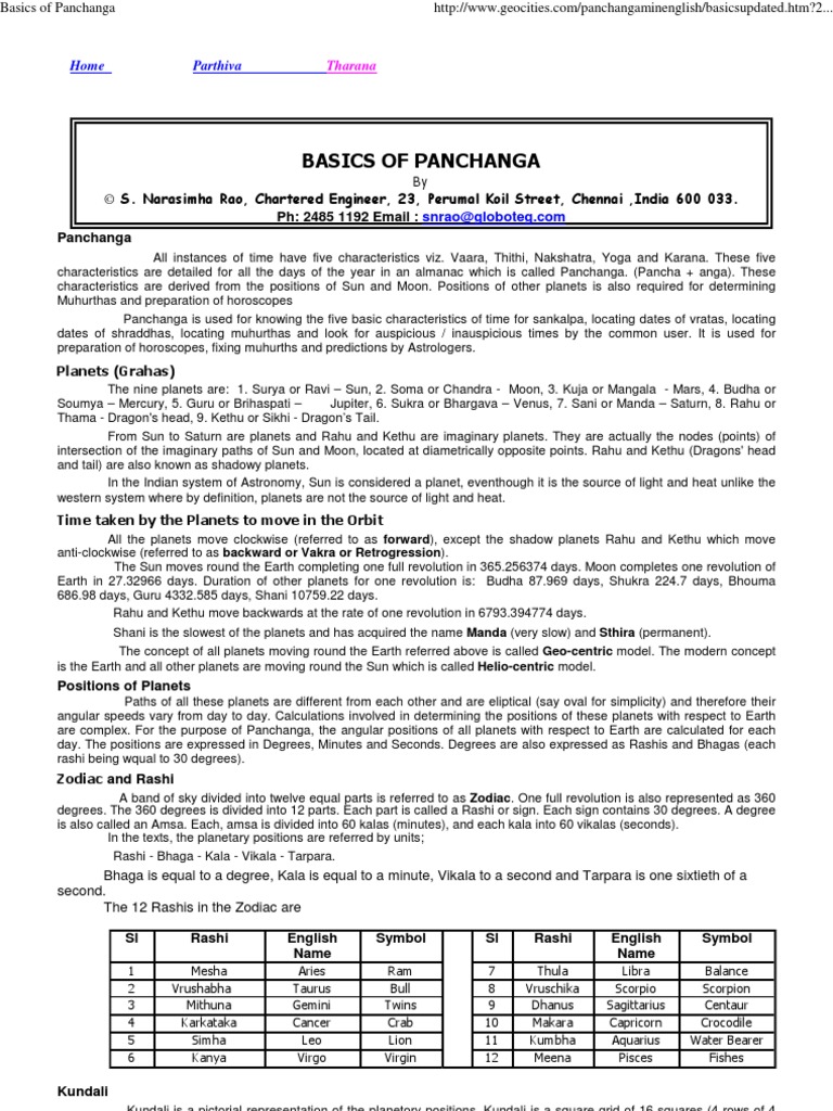 Basics of Panchanga | PDF | Divination | Ancient Astronomy