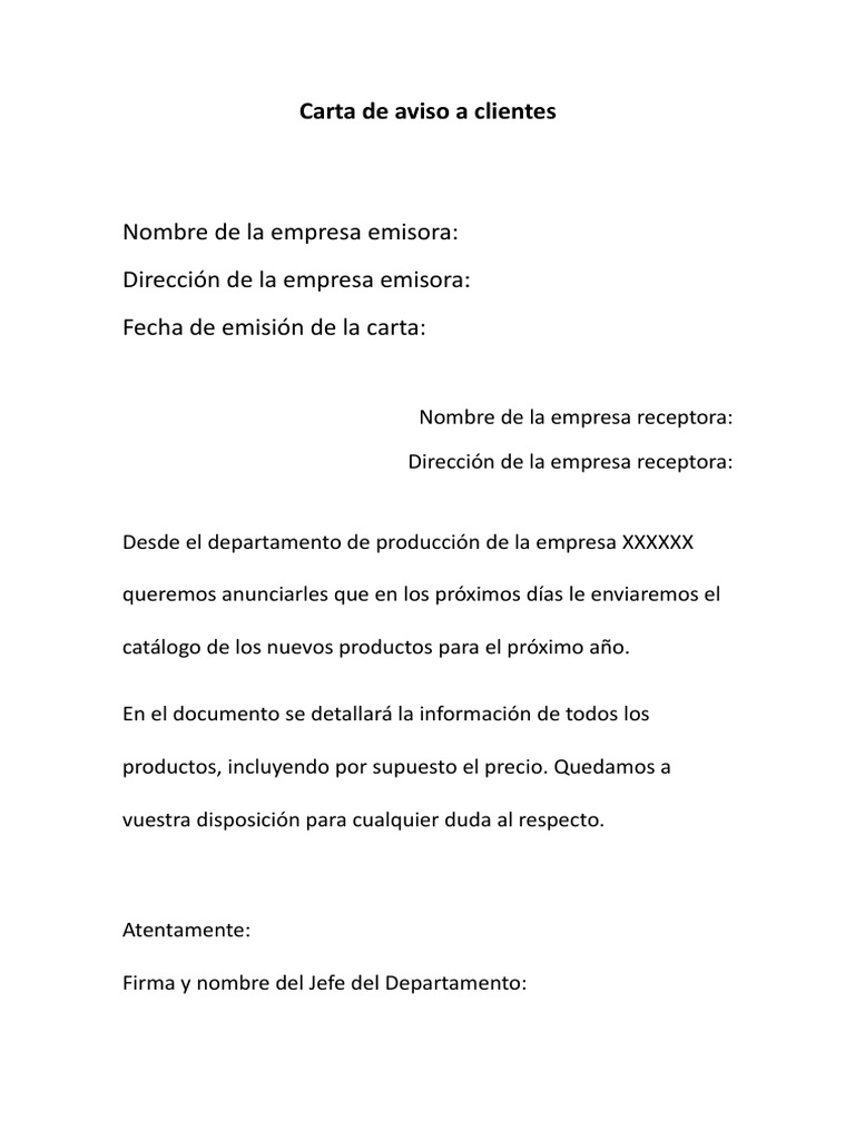 Ejemplo de Carta de Aviso A Clientes | PDF