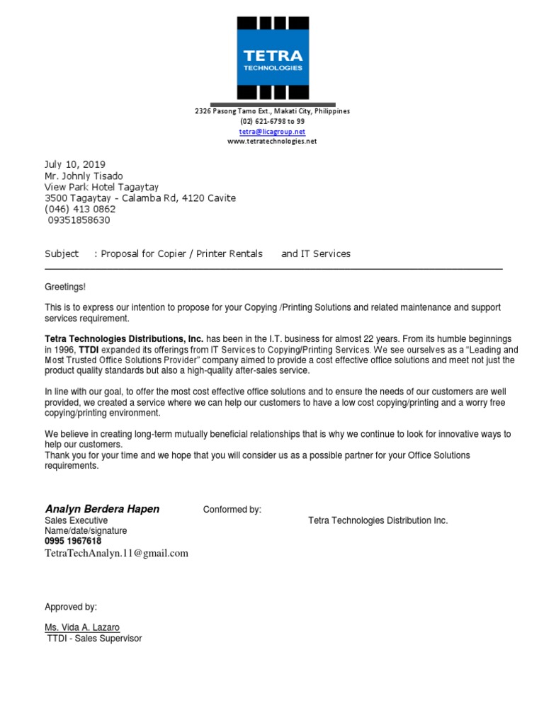 Copier and Printer Rental Proposal | PDF | Photocopier | Printer ...