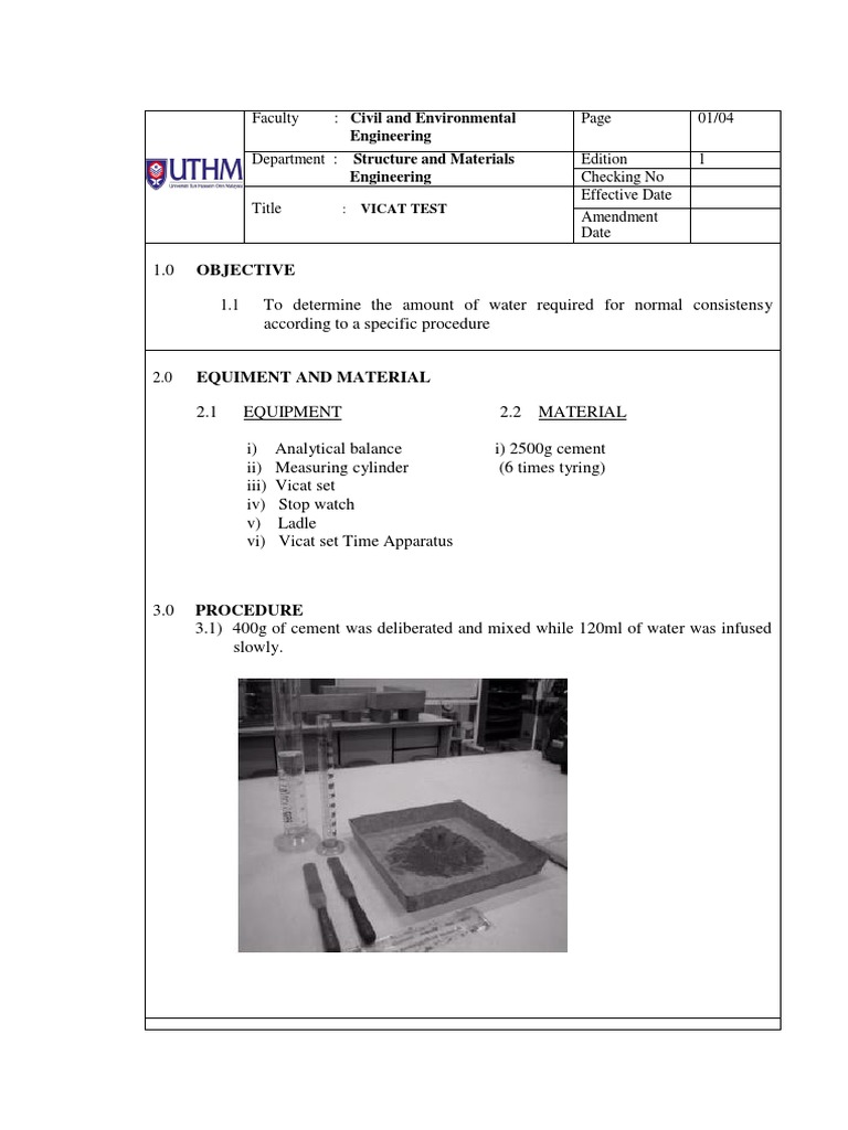 (753305727) Vicat Test | PDF | Engineering | Cement