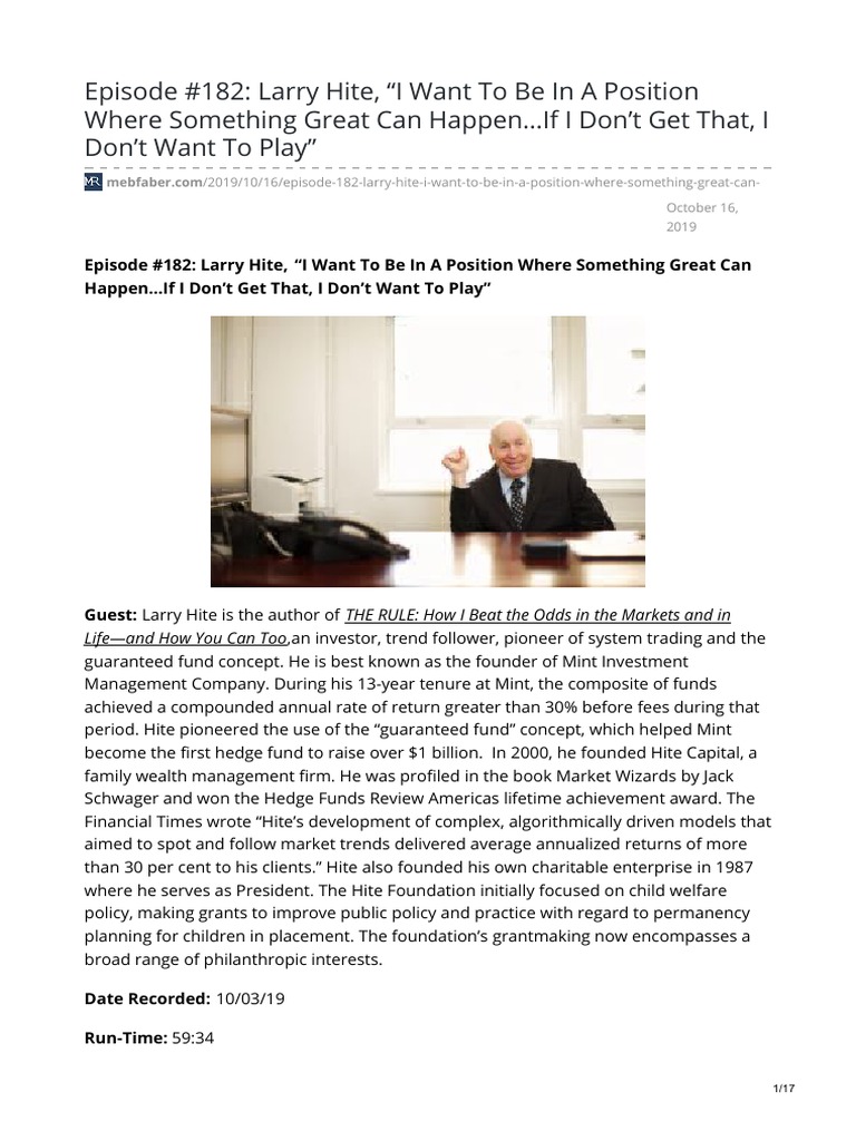 Episode 182 Larry Hite I Want To Be in A Position Where Something Great ...