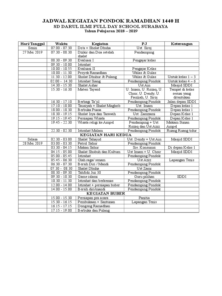 Jadwal Kegiatan Ramadhan | PDF