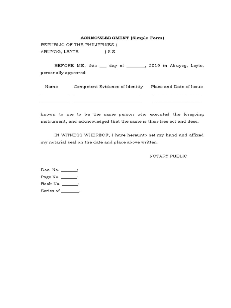 Acknowledgment (Simple Form) | PDF | Law