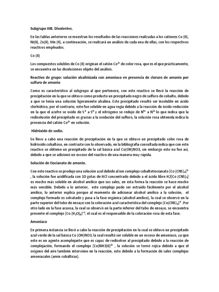Análisis de Cationes Divalentes IIIB | PDF | Amonio | Amoníaco
