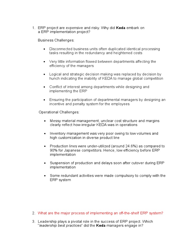 Draft - Answers To KEDA Casestudy | PDF | Enterprise Resource Planning ...