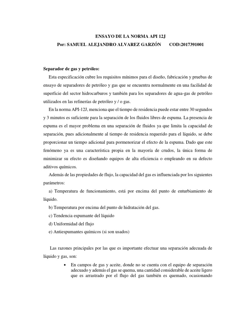 Ensayo Norma API 12J | PDF | Líquidos | Gases