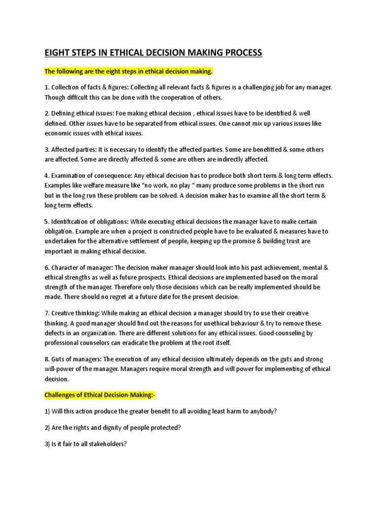 A Comprehensive Guide to Ethical Decision-Making: Eight Steps in the ...