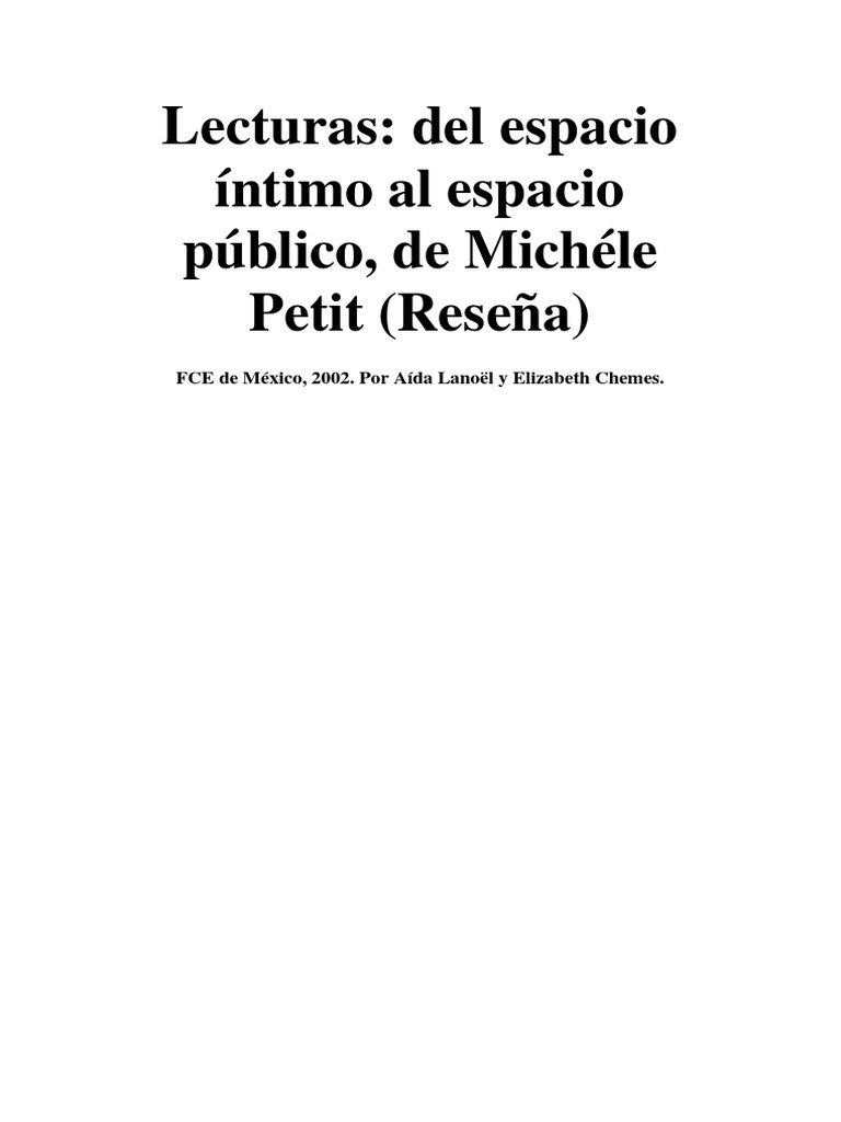 Lecturas Del Espacio Íntimo Al Espacio Público, de Michéle Petit | PDF ...