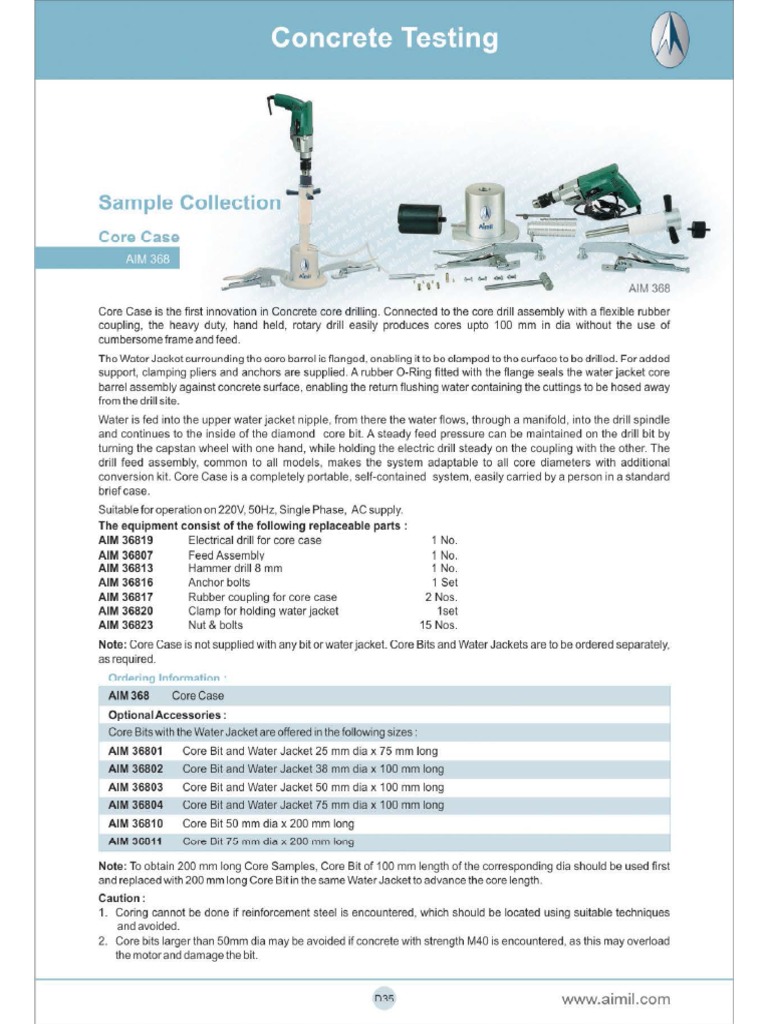 Specifications of Concrete Core Cutter | PDF