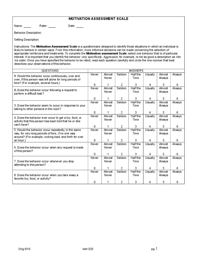 Beh 020 Motivation Assessment Scale | PDF | Motivation | Motivational
