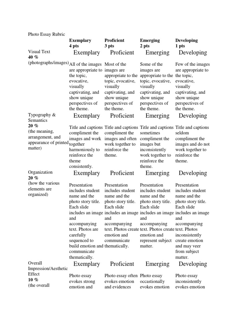 Photo Essay Rubric | PDF | Essays | Aesthetics