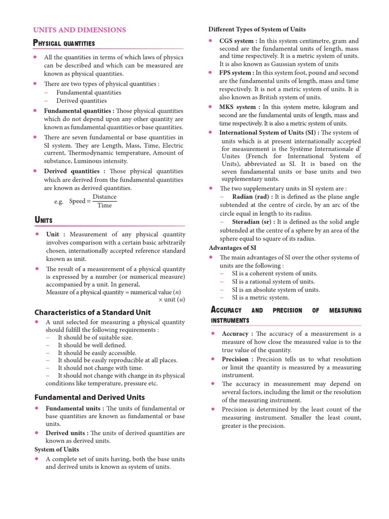 Understanding Physical Quantities, Systems of Units, Measurement Errors, and Instrument Accuracy ...