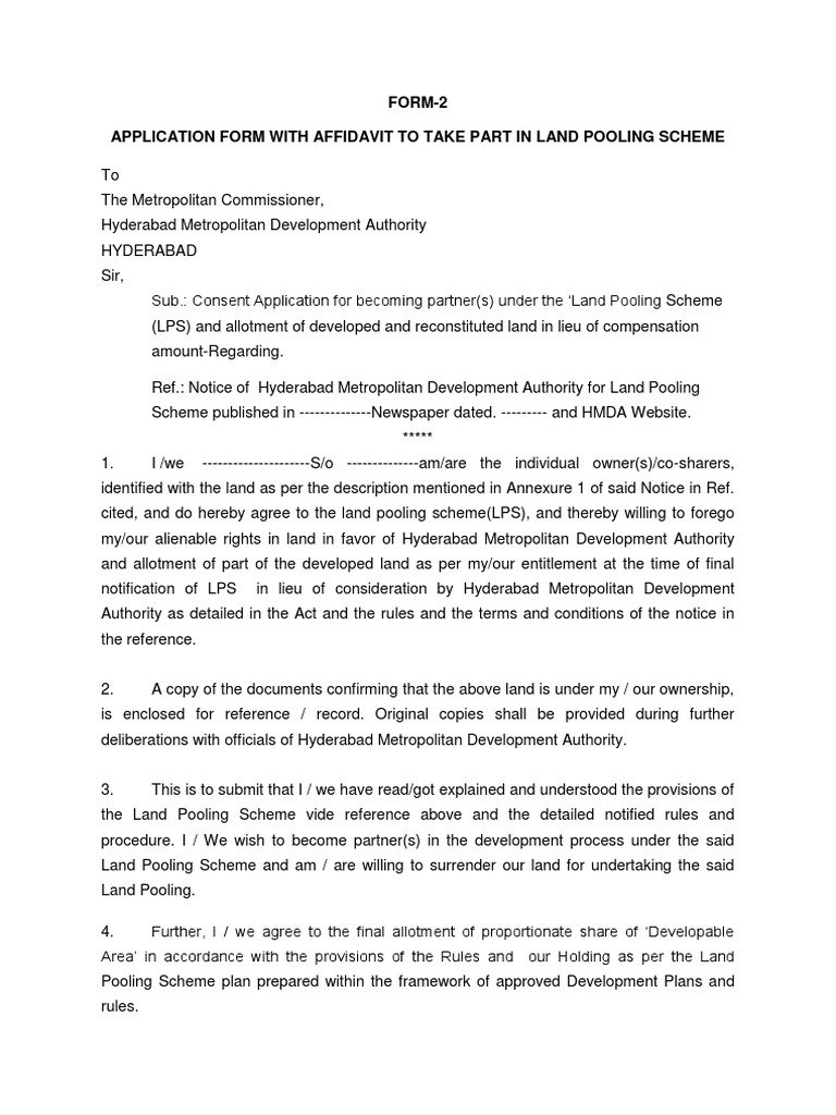 Application For Land Pooling Scheme | PDF | Ownership | Law And Economics
