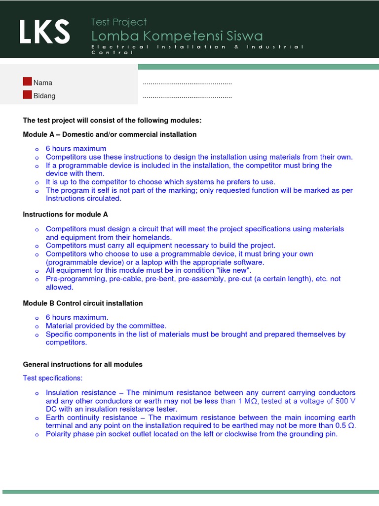 Electrical Installation Competition Guide | PDF | Drill | Electrical Wiring